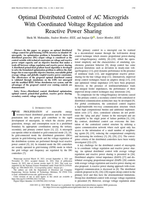 optimal distributed control of ac microgrids with coordinated voltage