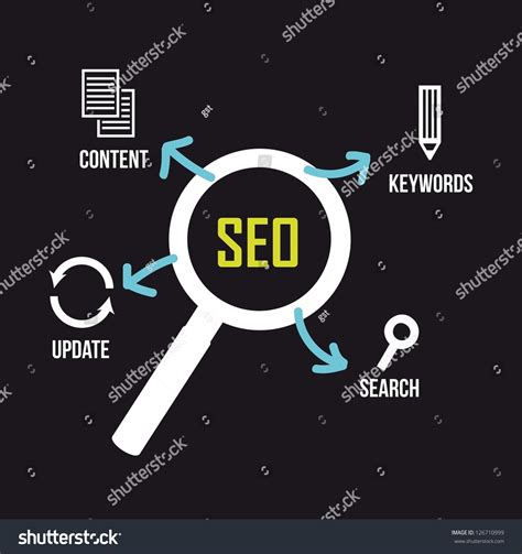 Seo Illustration With Magnifying Glass And Icons Vector 126710999 Shutterstock
