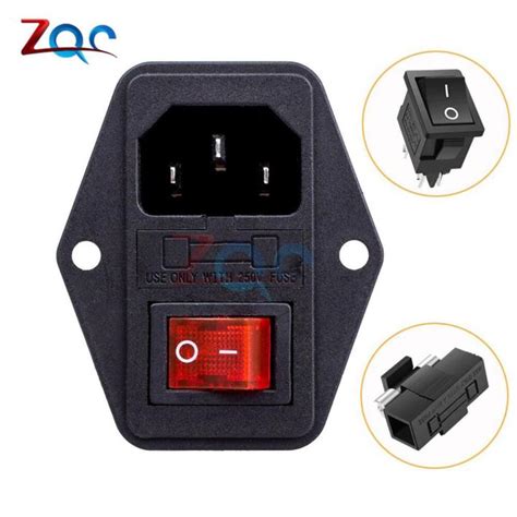 AC 10A 250V 4pin Rocker Switch Fused IEC320 C14 Male Inlet Cord Power Socket Switch Connector