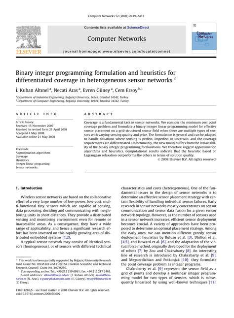 Pdf Effective Coverage In Sensor Networks Binary Integer Programming