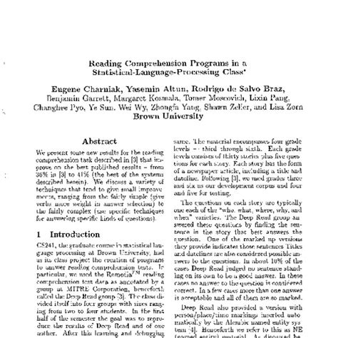 Reading Comprehension Programs In A Statistical Language Processing Class Acl Anthology