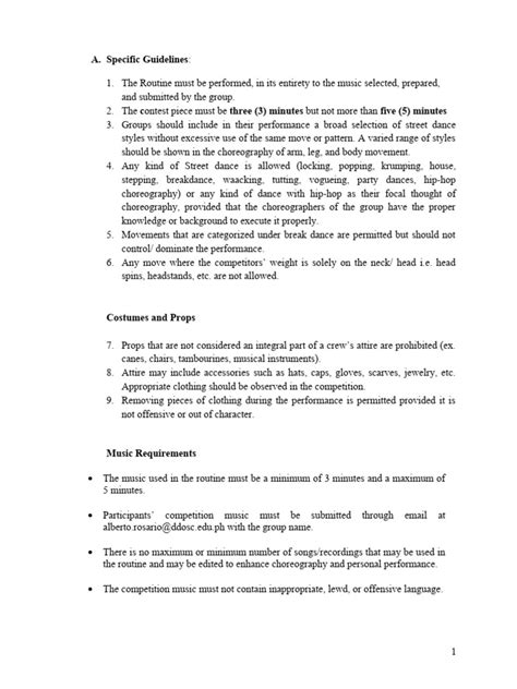 Pe 1 Guidelines For Street Dance Competition Pdf Dances Clothing