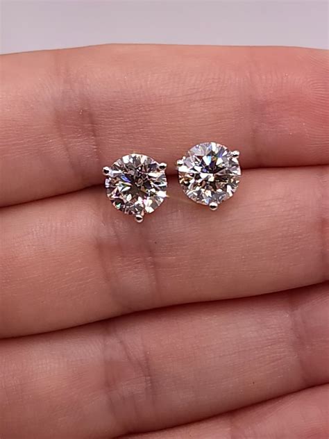 2 Ct Diamond Earrings 14kt Gold Lab Grown Diamond Earrings 3 Prong