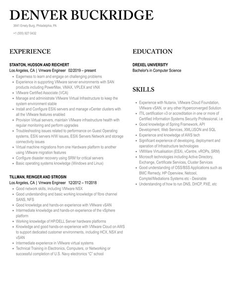 Vmware Engineer Resume Samples Velvet Jobs