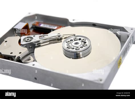 Close Up Of Open Broken Hard Drive Disk Disc Against White Background Stock Photo Alamy