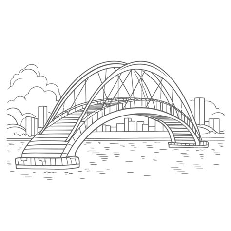 물 스케치 위의 다리의 윤곽 그리기 벡터 교량 그리기 교량 개요 교량 스케치 Png 일러스트 및 벡터 에 대한 무료