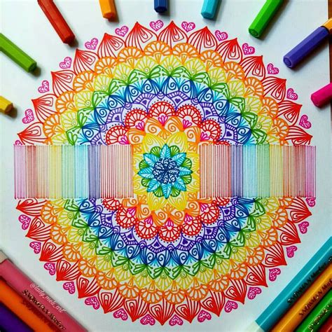 Digital Printable Rainbow Doodle Mandala Art And Collectibles Pe