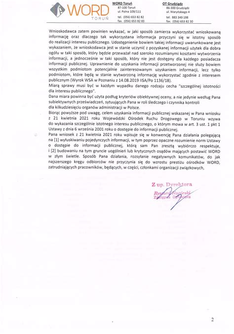 NSZZ Solidarność w WORD Wniosek o ukaranie WORD w Toruniu