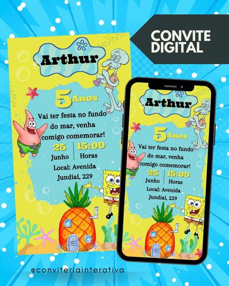 Convite Digital Bob Esponja Elo7 Produtos Especiais