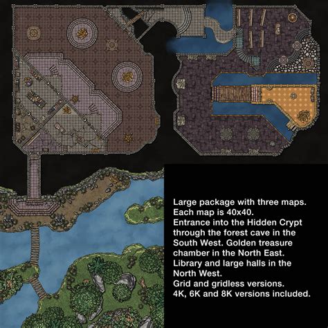 Vtt Battle Maps Fantasy Town Hidden Crypt Three Vtt 40x40 Maps