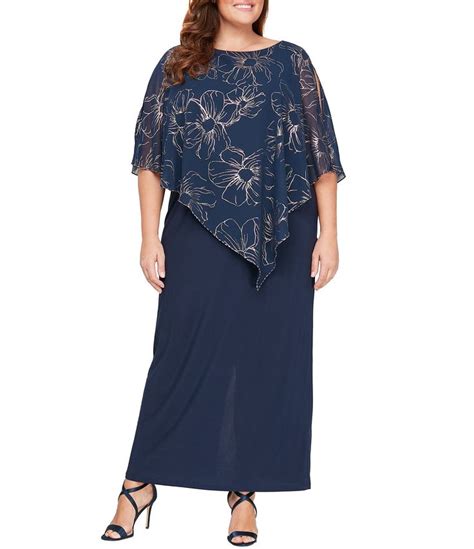 Alex Evenings Plus Size 34 Capelet Sleeve Crew Neck Foil Printed