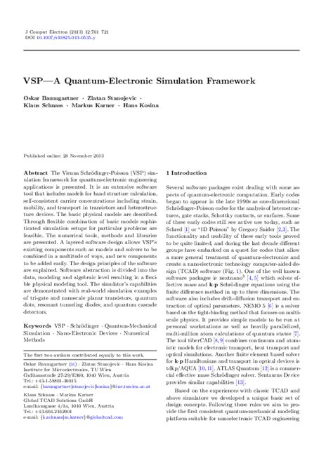 Pdf Vsp—a Quantum Electronic Simulation Framework