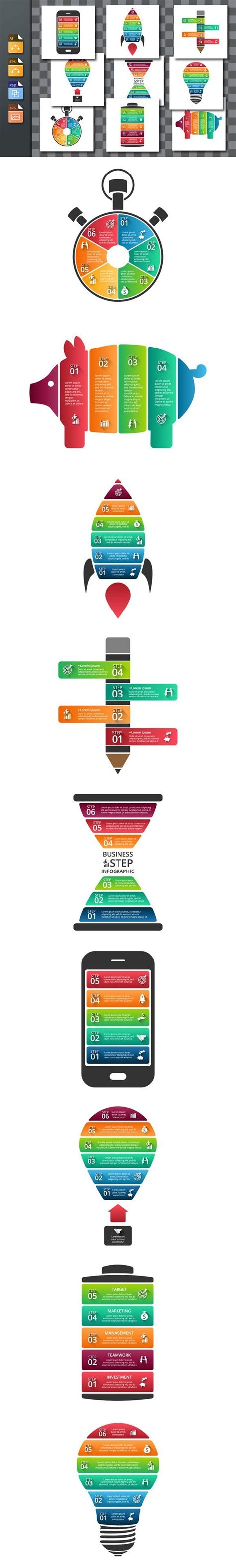 9 Segmented Objects For Infographic Gradients Photoshop