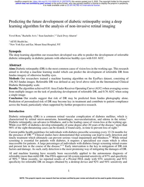 Pdf Predicting The Future Development Of Diabetic Retinopathy Using A Deep Learning Algorithm