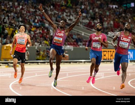 Grant Holloway Of The Usa Crossing The Finishing To Win The Mens 110m