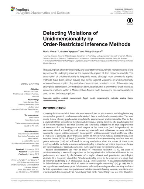 PDF Detecting Violations Of Unidimensionality By Order Restricted Inference Methods