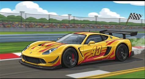 Yellow Race Car Dynamic Cartoon Illustration Of A Fiery Speedster
