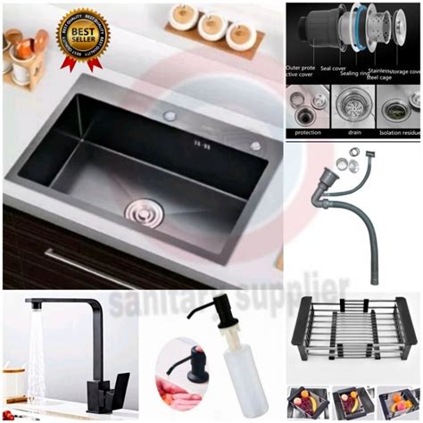 Jual KITCHEN SINK 8050 BLACK LENGKAP KRAN MODEL ONAN KITCHEN SET