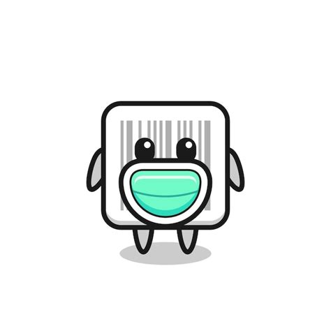 Premium Vector Cute Barcode Cartoon Wearing A Mask