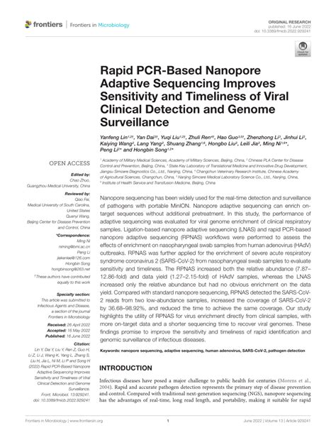 Pdf Rapid Pcr Based Nanopore Adaptive Sequencing Improves Sensitivity And Timeliness Of Viral