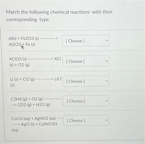 Solved Match The Following Chemical Reactions With Their