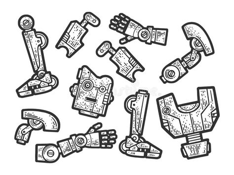Disassembled Broken Cartoon Robot Sketch Vector Stock Vector