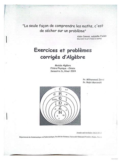 Algèbre Exercices Corrigé Pdf