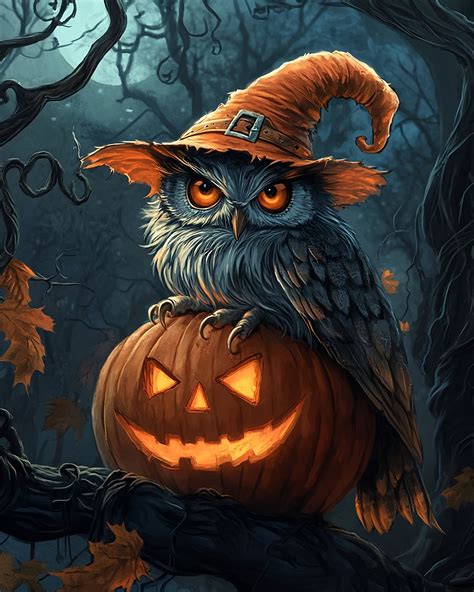 Besplatna Slika Vještica Sova Koja Sjedi Na Osvijetljenoj Bundevi