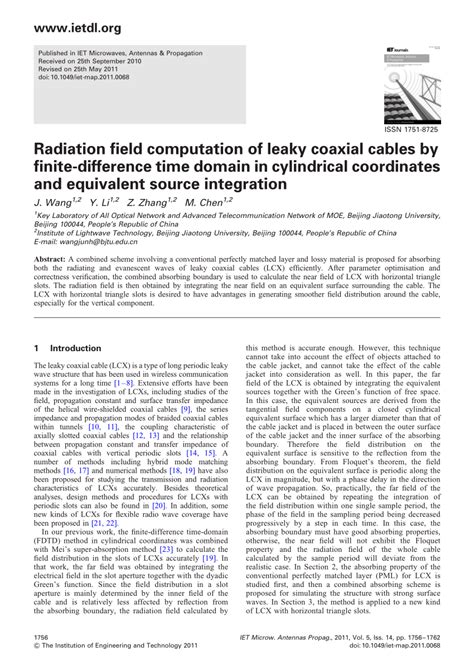 Pdf Radiation Field Computation Of Leaky Coaxial Cables By Finite