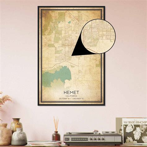 Vintage Hemet California Map Poster Modern Home Decor Wall Art Print