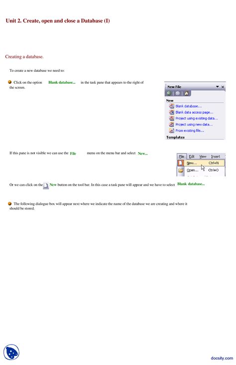 create open and close a database ms acess tutorial docsity