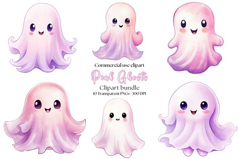 Cute Pink Kawaii Ghost Clipart Graphic By Clip Craft Emporium