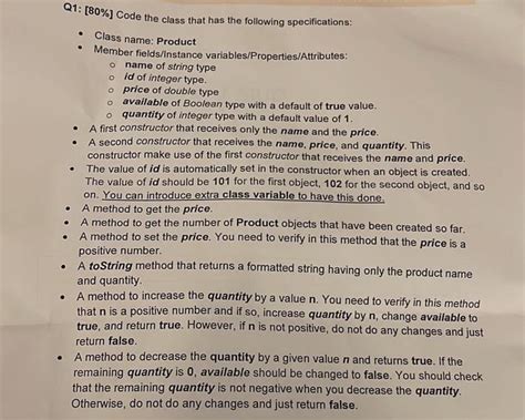 Solved Class Name Product Member Fieldsinstance