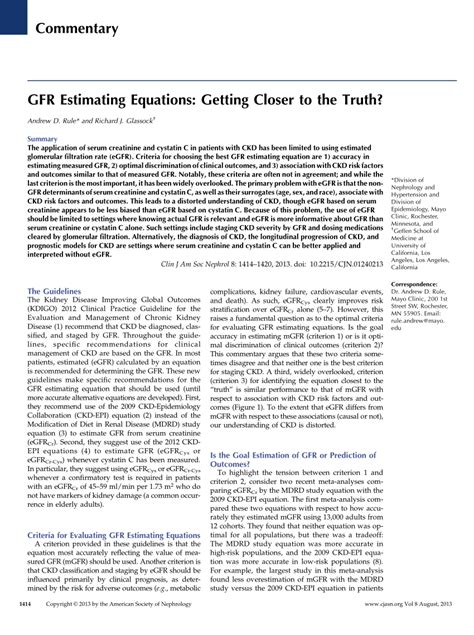 Pdf Gfr Estimating Equations Getting Closer To The Truth