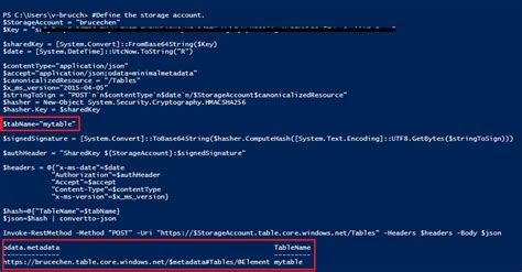 How To Create Azure Storage Table Using Rest Api Via Powershell Stack