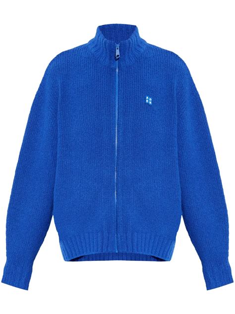 Ader Error Logo Appliqué Cardigan Blue Farfetch