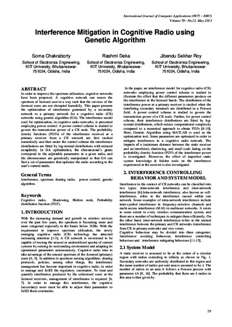 Pdf Interference Mitigation In Cognitive Radio Using Genetic Algorithm