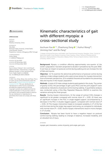 Pdf Kinematic Characteristics Of Gait With Different Myopia A Cross