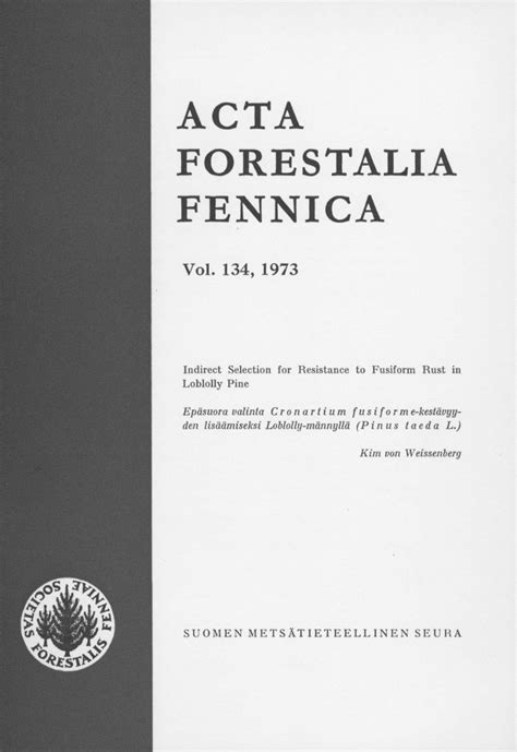 Pdf Indirect Selection For Resistance To Fusiform Rust In Loblolly Pine