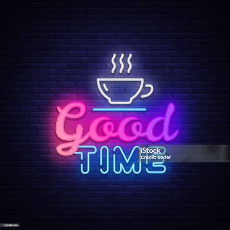좋은 시간 네온 텍스트 벡터입니다 좋은 타임즈 네온 사인 디자인 템플릿 현대 트렌드 디자인 야간 간판 야간 밝은 광고 조명 배너 빛 예술 벡터 일러스트레이션 개념에 대한