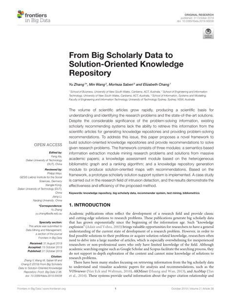 Pdf From Big Scholarly Data To Solution Oriented Knowledge Repository