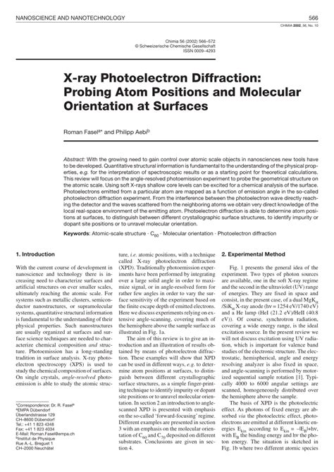 Pdf X Ray Photoelectron Diffraction Probing Atom Positions And