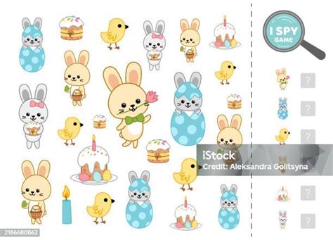 나는 병아리 토끼 케이크로 아이들을 위한 스파이 게임을 한다 얼마나 많은지 검색하고 세십시오 수학 게임 벡터 0명에 대한 스톡 벡터 아트 및 기타 이미지 Istock