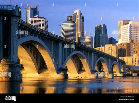 Third Avenue Bridge Over Mississippi River And Skyline Of Minneapolis