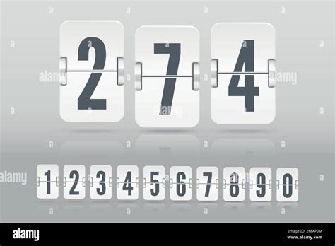 Set Of White Flip Score Board Numbers With Reflection Floating On Different Height For Countdown