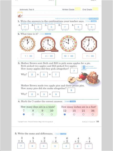 Arithmetic 1 Tests And Speed Drills Teacher Key 2nd Edition Abeka Traditional Arithmetic Series