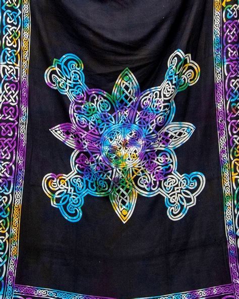 Black Tie Dye Celtic Cross Tapestry The World Tree