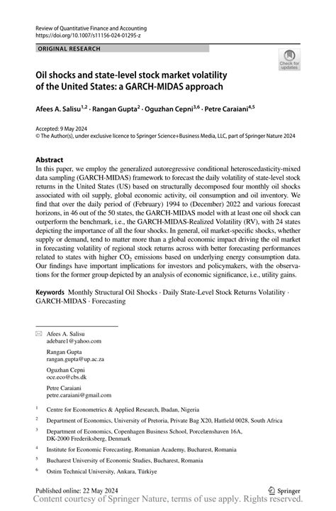 Oil Shocks And State Level Stock Market Volatility Of The United States