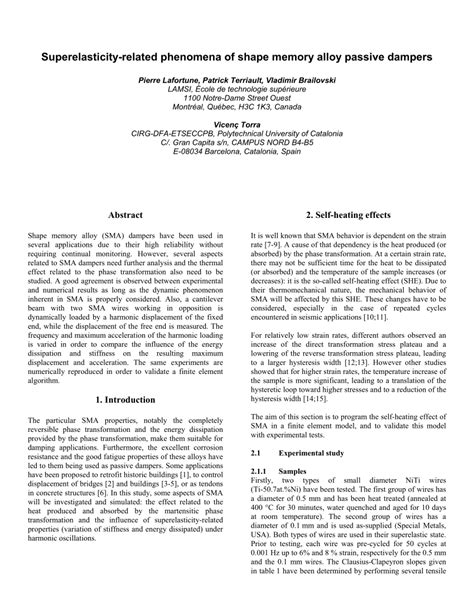Pdf Superelasticity Related Phenomena Of Shape Memory Alloy Passive Dampers