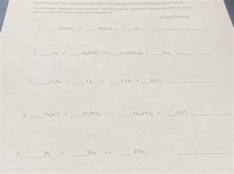 Summative Test On Balancing And Classifying Chemical Reactions Part 2